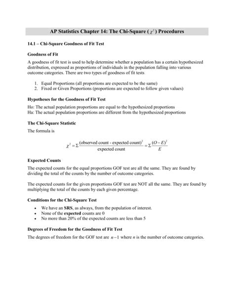 AP Statistics Chi Square Procedures Goodness Of Fit Test