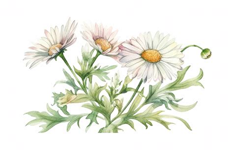 Una Pintura De Acuarela De Margaritas Sobre Un Fondo Blanco Foto Premium