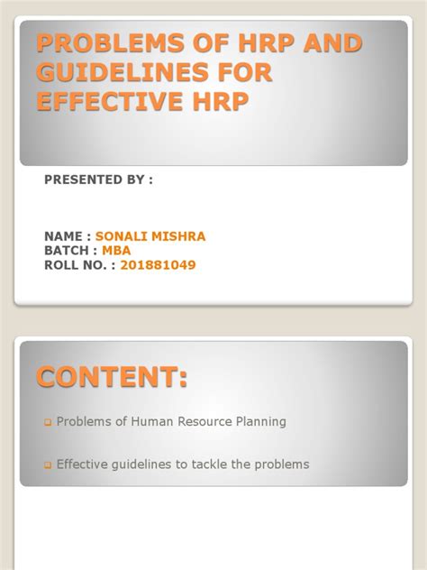 Problems Of Hrp And Guidelines For Effective Hrp Pdf Human Resources Human Resource Management