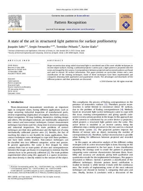 pdf a state of the art in structured light patterns for surface profilometry