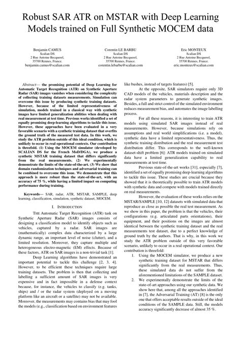 Pdf Robust Sar Atr On Mstar With Deep Learning Models Trained On Full