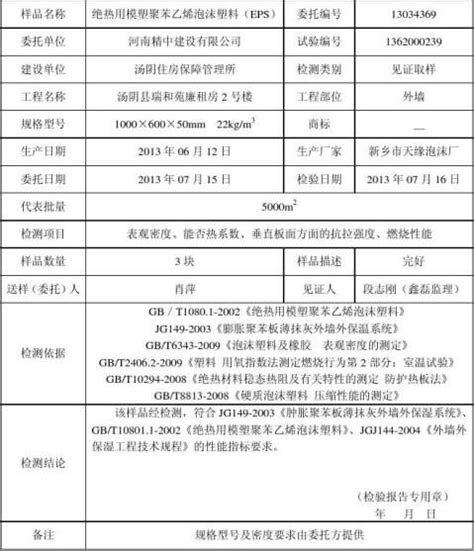 聚苯板检测报告八篇 范文118