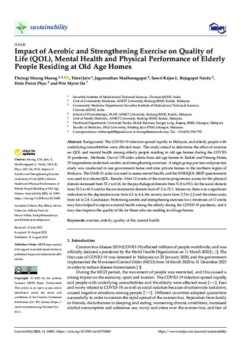 Pdf Impact Of Aerobic And Strengthening Exercise On Quality Of Life Qol Mental Health And