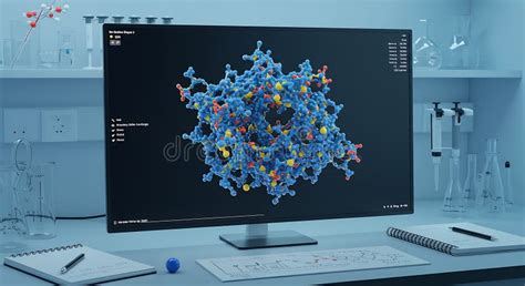 Molecular Structure Visualization A Serene 3d Model On A Modern Computer Stock Image Image Of