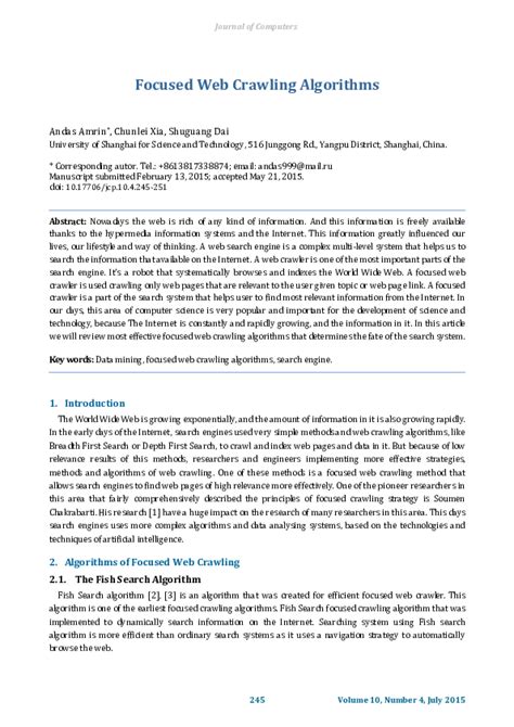 Pdf Focused Web Crawling Algorithms Andas Amrin