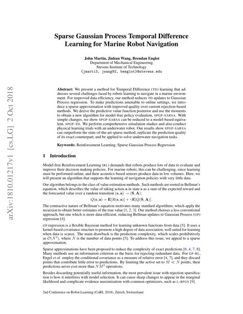 Pdf Sparse Gaussian Process Temporal Difference Learning For Marine Robot Navigation