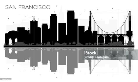 반사와 샌 프란 시스 코의 도시 스카이 라인 검은색과 흰색 실루엣 0명에 대한 스톡 벡터 아트 및 기타 이미지 0명 건물 외관 건축 Istock