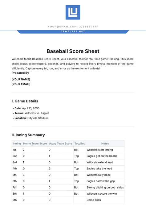 Free Baseball Score Sheet Template To Edit Online