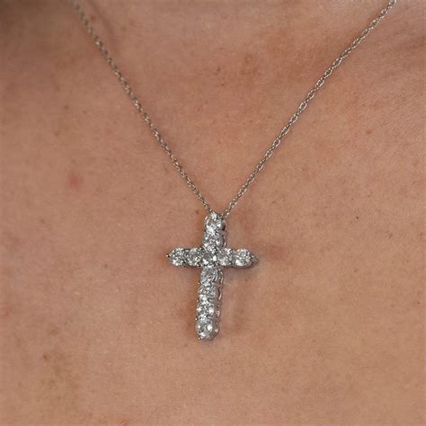 14k White Gold Lab Created Diamond Cross Necklace 2 Ctw F G Si