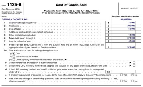 What Is Form 1125 A Example