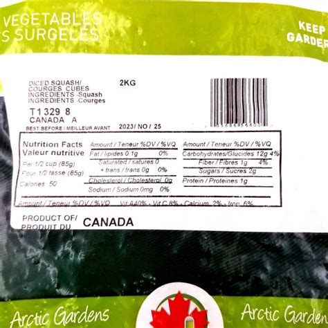 Frozen Diced Squash Arctic Gardens Aubut 2140