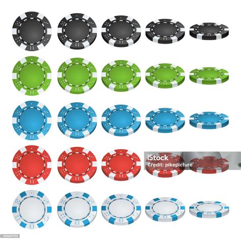 포커 칩 벡터입니다 3d 현실 세트입니다 컬러 포커 게임 칩 흰색 배경에 고립 된 기호 다른 각도 플립 흰색 빨간색 검은색 파란색 녹색 카지노 칩 그림 8 9 살에 대한