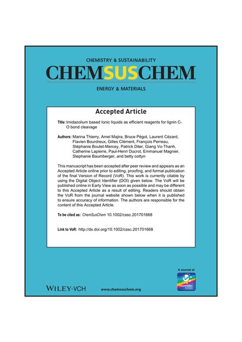 Pdf Imidazolium Based Ionic Liquids As Efficient Reagents For Lignin C O Bond Cleavage