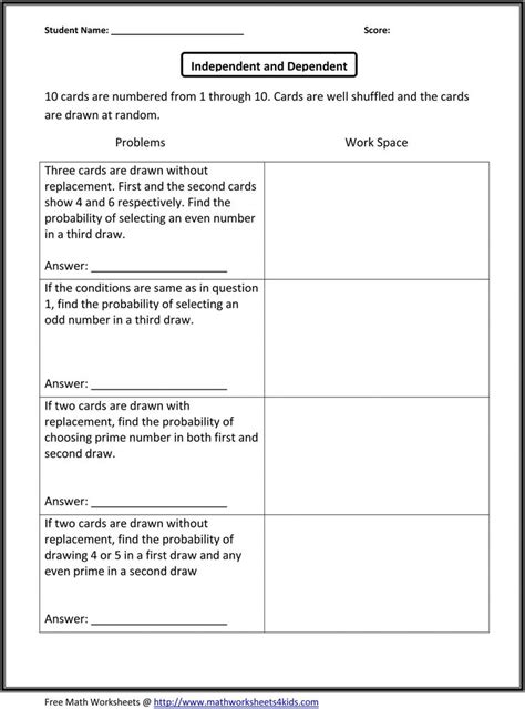 Independent And Dependent Events Worksheet Dependent And Independent