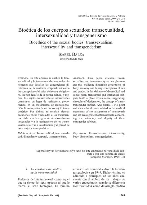Pdf Bioethics Of The Sexual Bodies Transsexualism Intersexuality