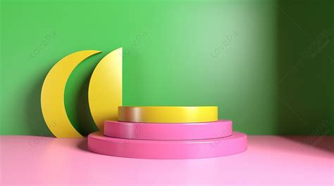 제품 디스플레이 광고를 위한 녹색 배경의 분홍색 및 노란색 연단의 놀라운 3d 렌더링 연단 배경 노란 배경 홍색 배경 이미지 Hd 연단 노란 홍색 배경 사진 무료