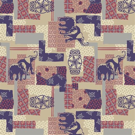 Premium Vector Colorful Abstract Hand Drawn Seamless Patchwork Pattern With Elephant Ornaments