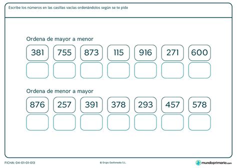 Ficha De Actividad Ordenar Números De Menor A 52 Off