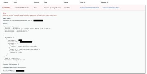 Mongodb Stitch Error Inserting Item No Rule Exists For Namespace