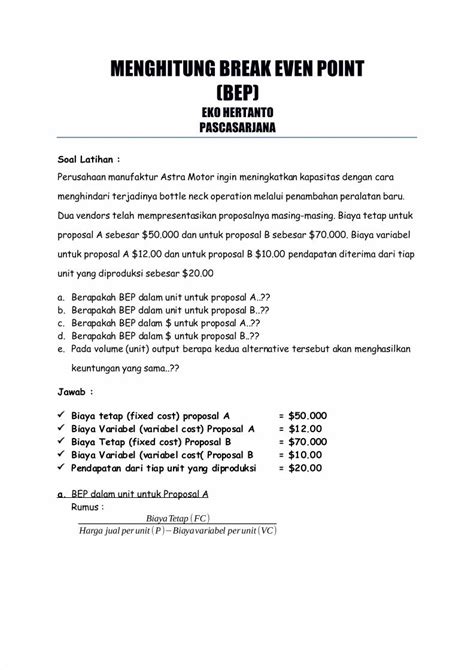 Pdf Cara Menghitung Break Even Point Dokumentips