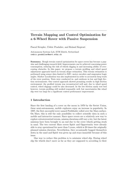 Pdf Terrain Mapping And Control Optimization For A 6 Wheel Rover With Passive Suspension