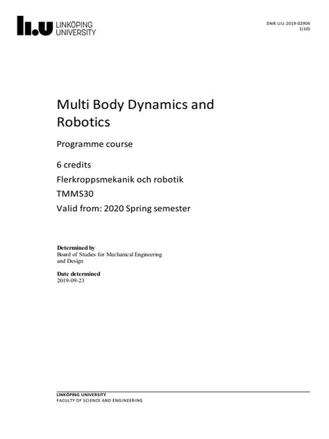 Syllabus Multi Body Dynamics And Robotics Pdf Kinematics