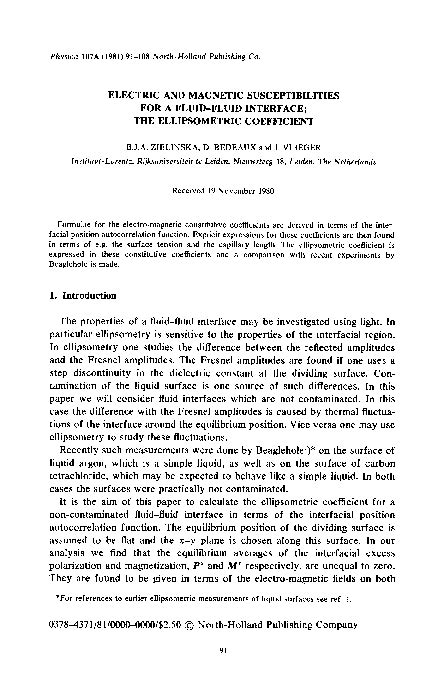 Pdf Electric And Magnetic Susceptibilities For A Fluid Fluid Interface