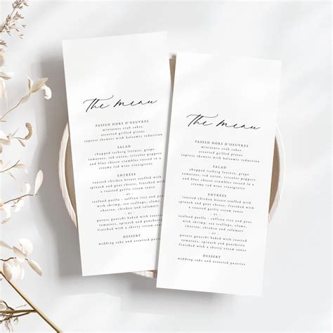 Minimalist Wedding Menu Template Editable Black Calligraphy Menu
