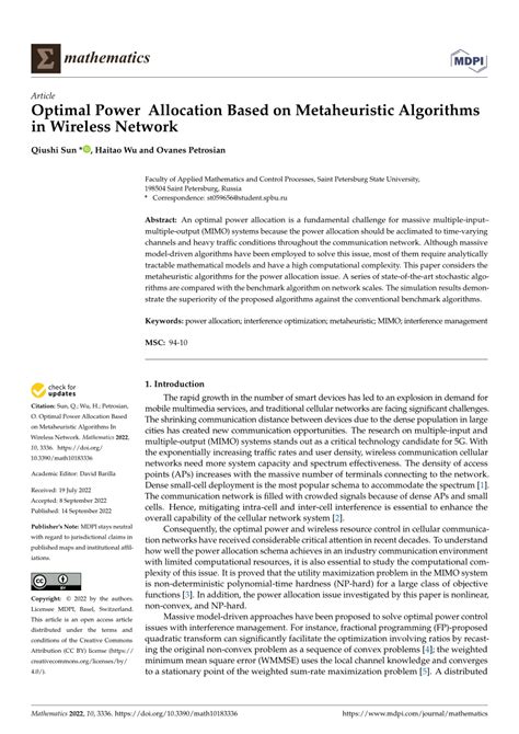 PDF Optimal Power Allocation Based On Metaheuristic Algorithms In
