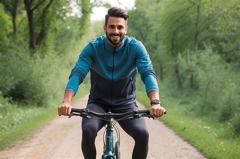 Premium Photo Front View Man Riding Bike Outdoors