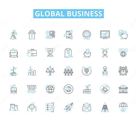 Global Business Linear Icons Set International Expansion Multinational Interconnected Trade