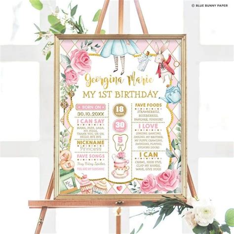 Alice In Wonderland Birthday Milestone Poster Alice In Onederland