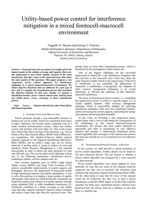 Pdf Utility Based Power Control For Interference Mitigation In A Mixed Femtocell Macrocell