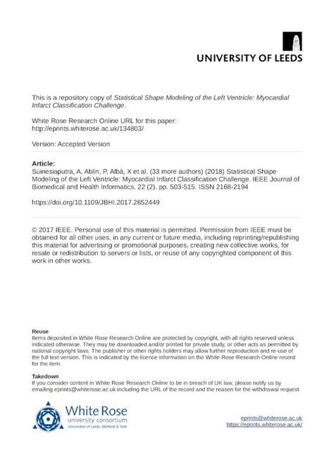 Pdf Statistical Shape Modeling Of The Left Ventricle Myocardial Infarct Classification