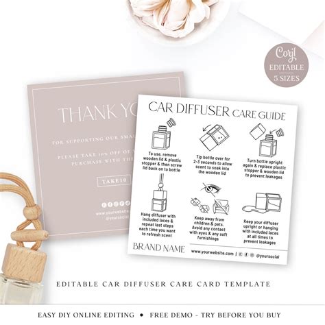 Car Diffuser Care Guide Editable Template Minimalist Diy Edit Car Air Freshener Use