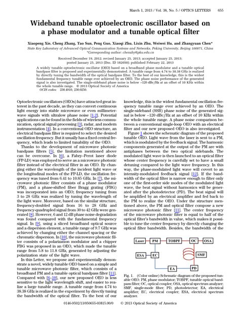 Pdf Wideband Tunable Optoelectronic Oscillator Based On A Phase Modulator And A Tunable