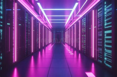 A Cyberpunk Inspired Data Center Filled With Blinking Servers Digital