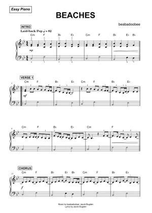 Play Official Version Of Beaches Sheet Music By Beabadoobee For Piano