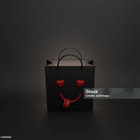 빈 검은 쇼핑백 혀와 미소 사랑 스튜디오 조명에 거품 모양 이모티콘 3차원 형태에 대한 스톡 사진 및 기타 이미지 3차원 형태 가격표 개념 Istock