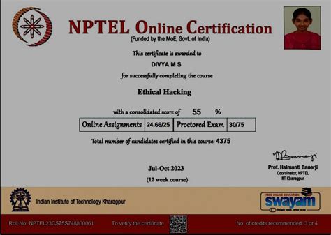 Divya M S On Linkedin I Have Completed Nptel Course Ethical Hacking