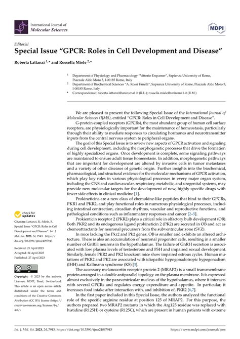 PDF Special Issue GPCR Roles In Cell Development And Disease