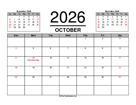 October 2026 Calendars With Usa Holidays Word Pdf Excel