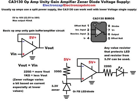 CA3130 Op Unity Gain Amplifier Zener Diode Voltage Supply Circuit