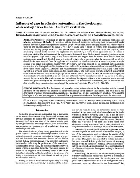 Pdf Influence Of Gaps In Adhesive Restorations In The Development Of