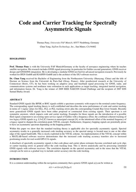 Pdf Code And Carrier Tracking For Spectrally Asymmetric Signals