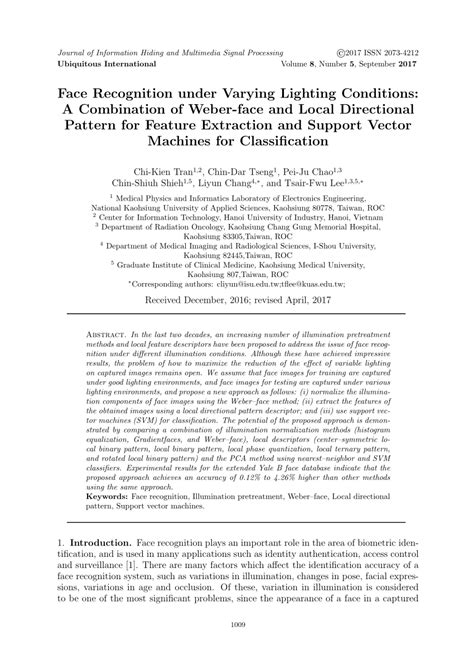 Pdf Face Recognition Under Varying Lighting Conditions A Combination