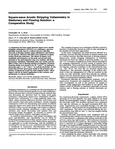 Square Wave Anodic Stripping Voltammetry In Stationary And
