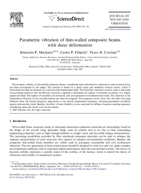Pdf Parametric Vibration Of Thin Walled Composite Beams With Shear