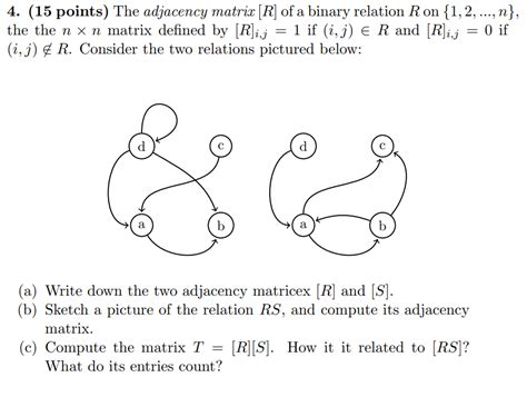 Solved 4 15 Points The Adjacency Matrix R Of A Binary Chegg