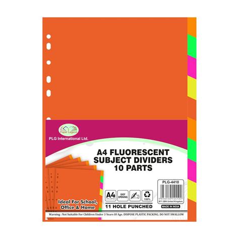Fotostation File Dividers A4 30 Pack 10 Part Subject Dividers Fluorescent Coloured Multi